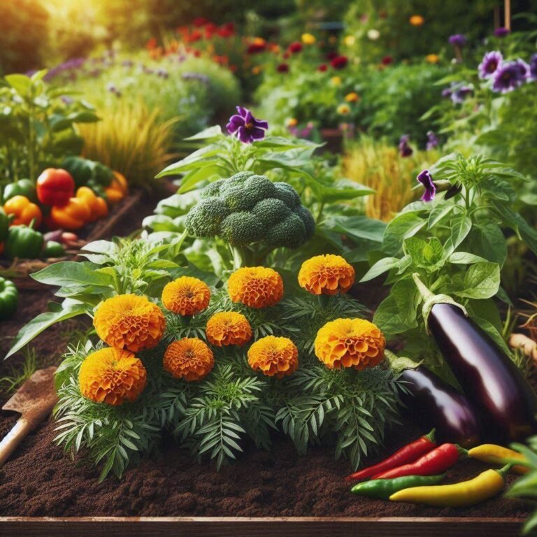 Marigolds In A Vegetable Garden